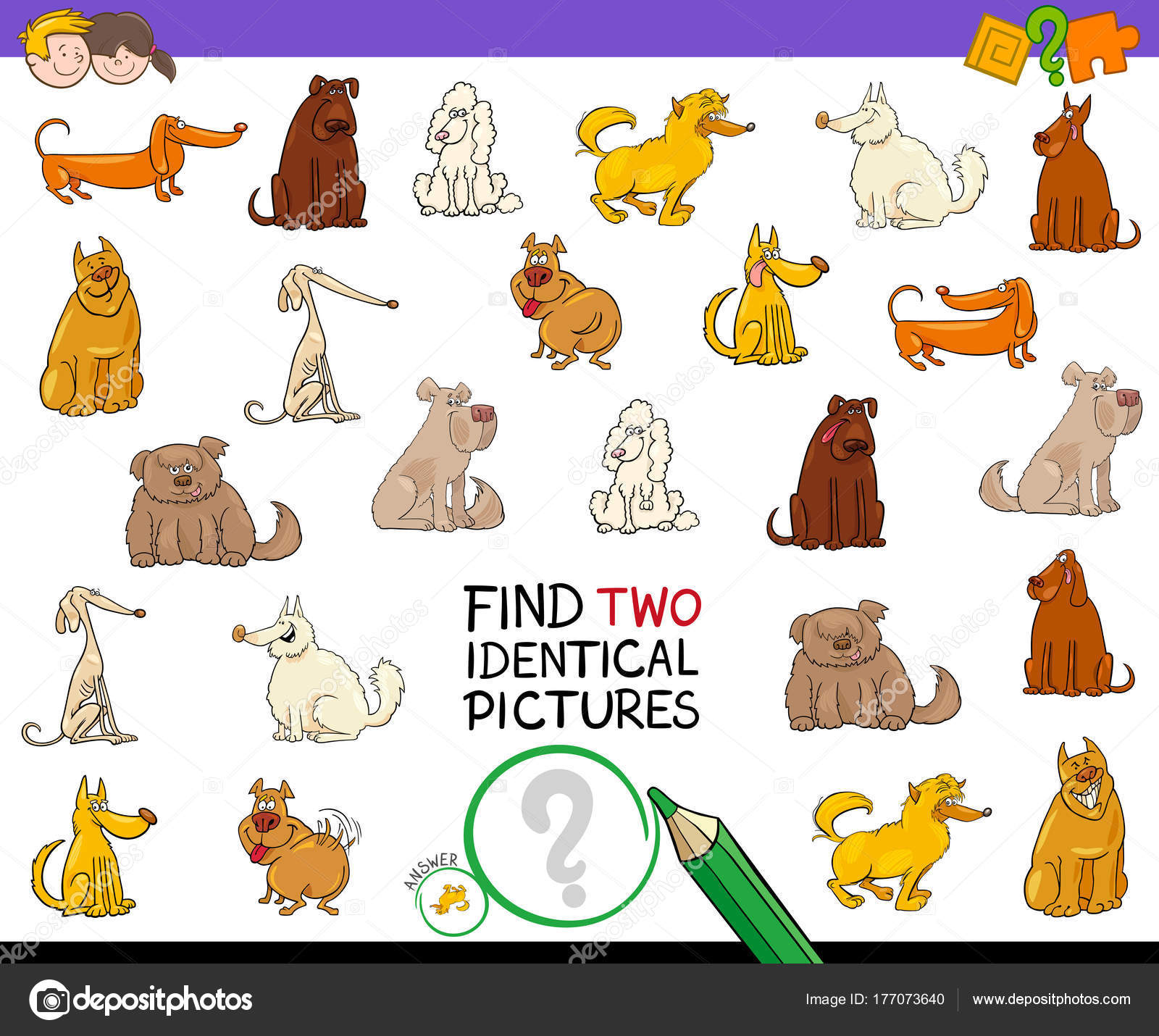 Encontrar dos imágenes idénticas actividad con perros Vector de stock ...