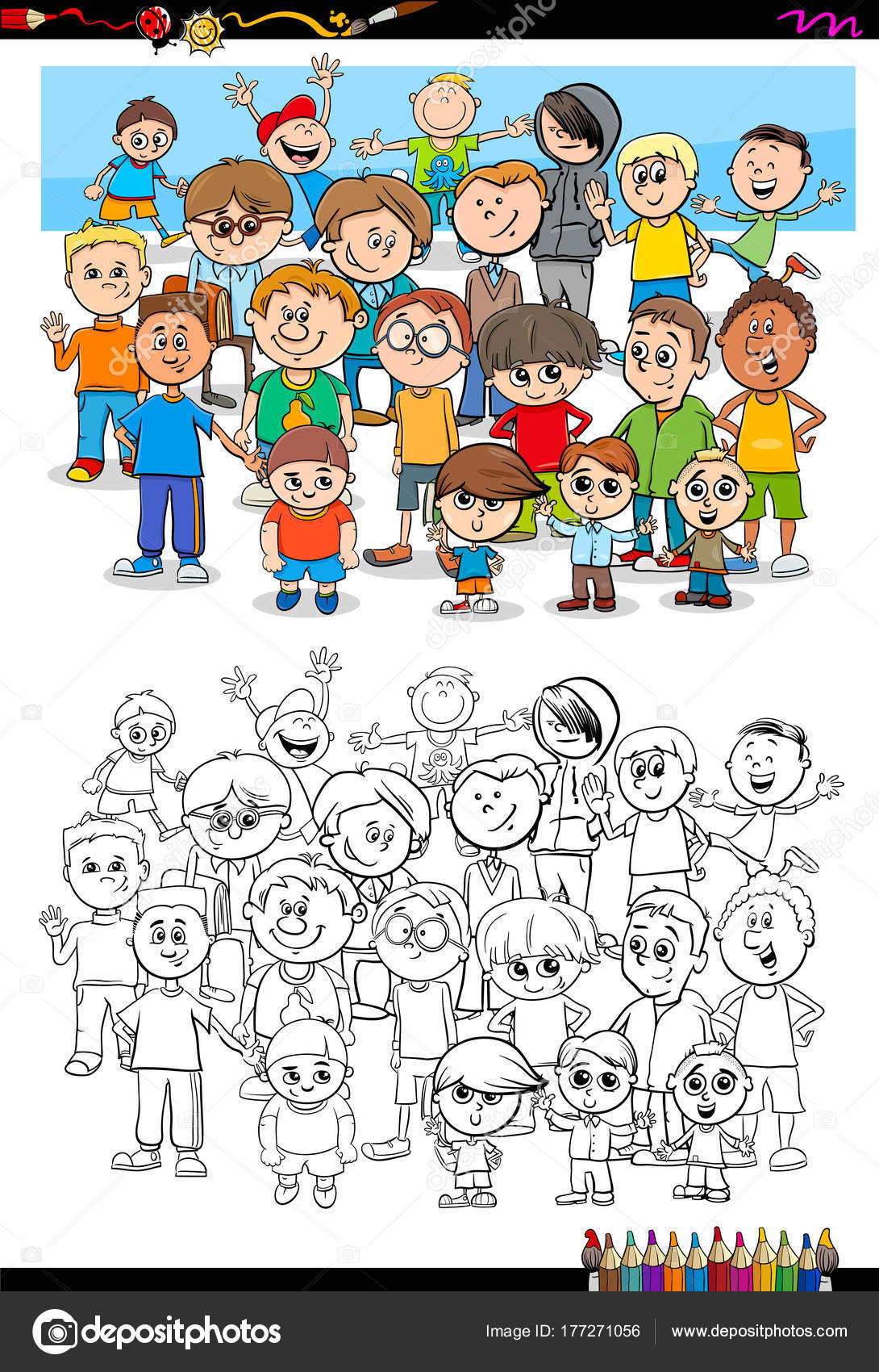 Boys characters group coloring book Stock Vector Image by ©izakowski ...