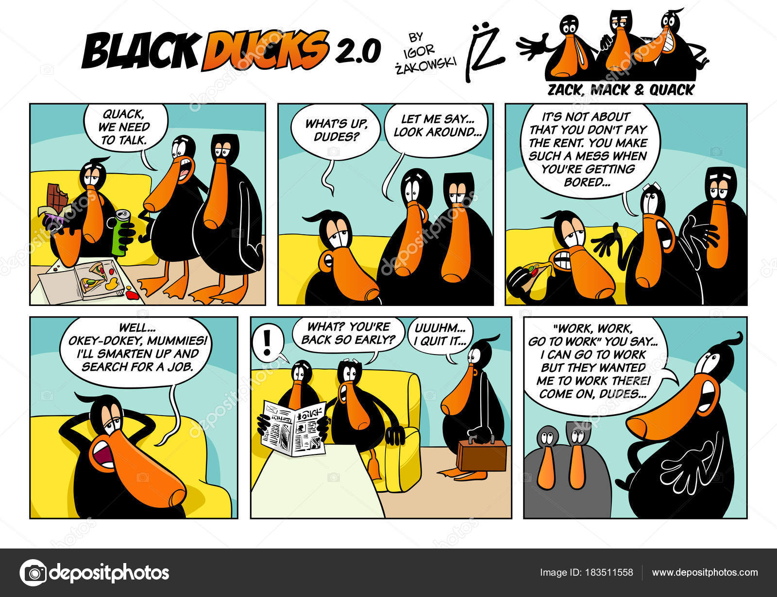 Black Ducks Cartoon Comic Strip 2 episode 1 Stock Vector by ©izakowski ...