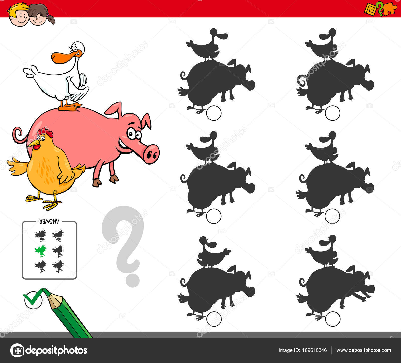 Sombra actividad juego con animales de granja Vector de stock ...
