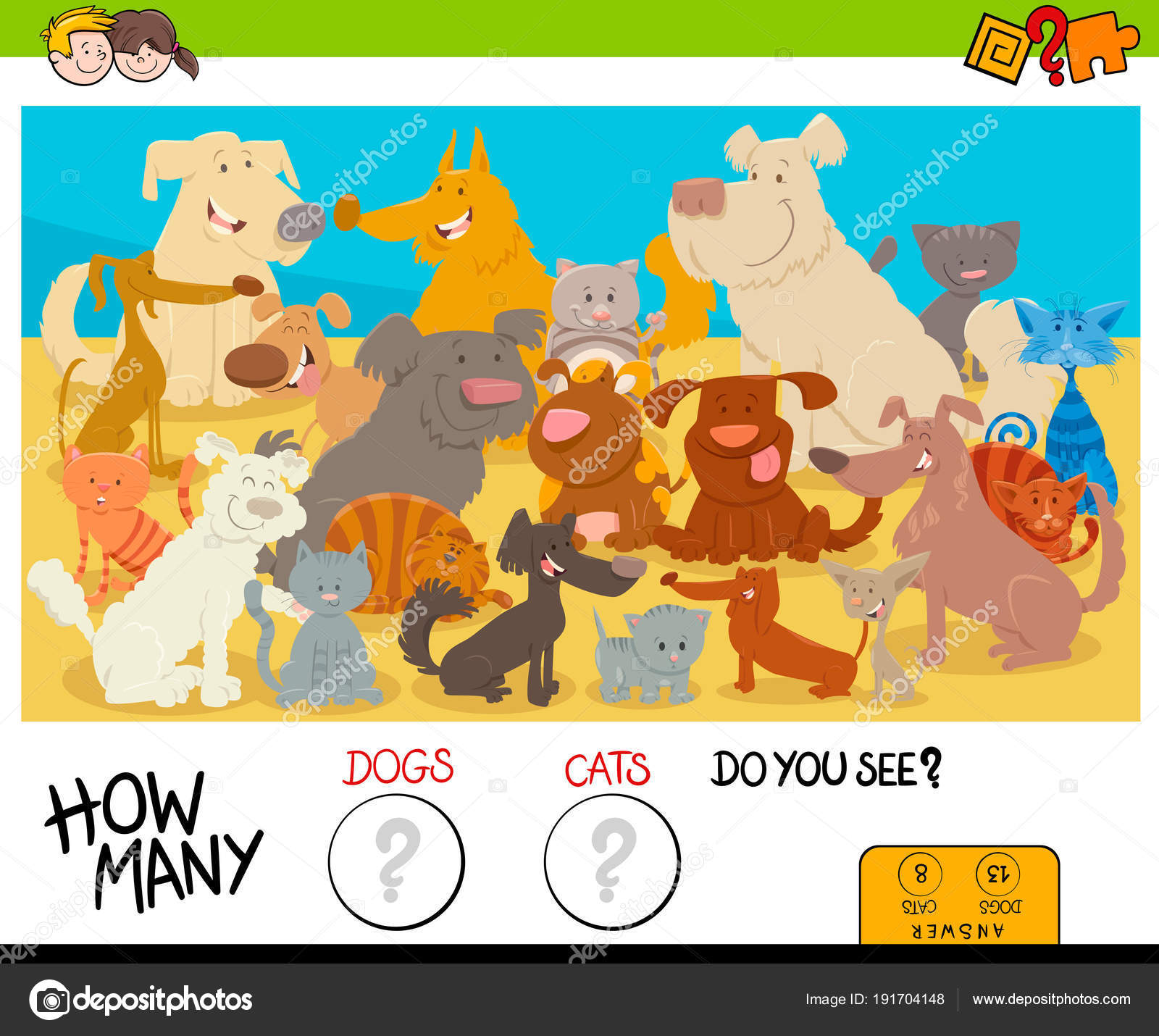 Counting cartoon cats and dogs educational game Stock Vector Image by ...
