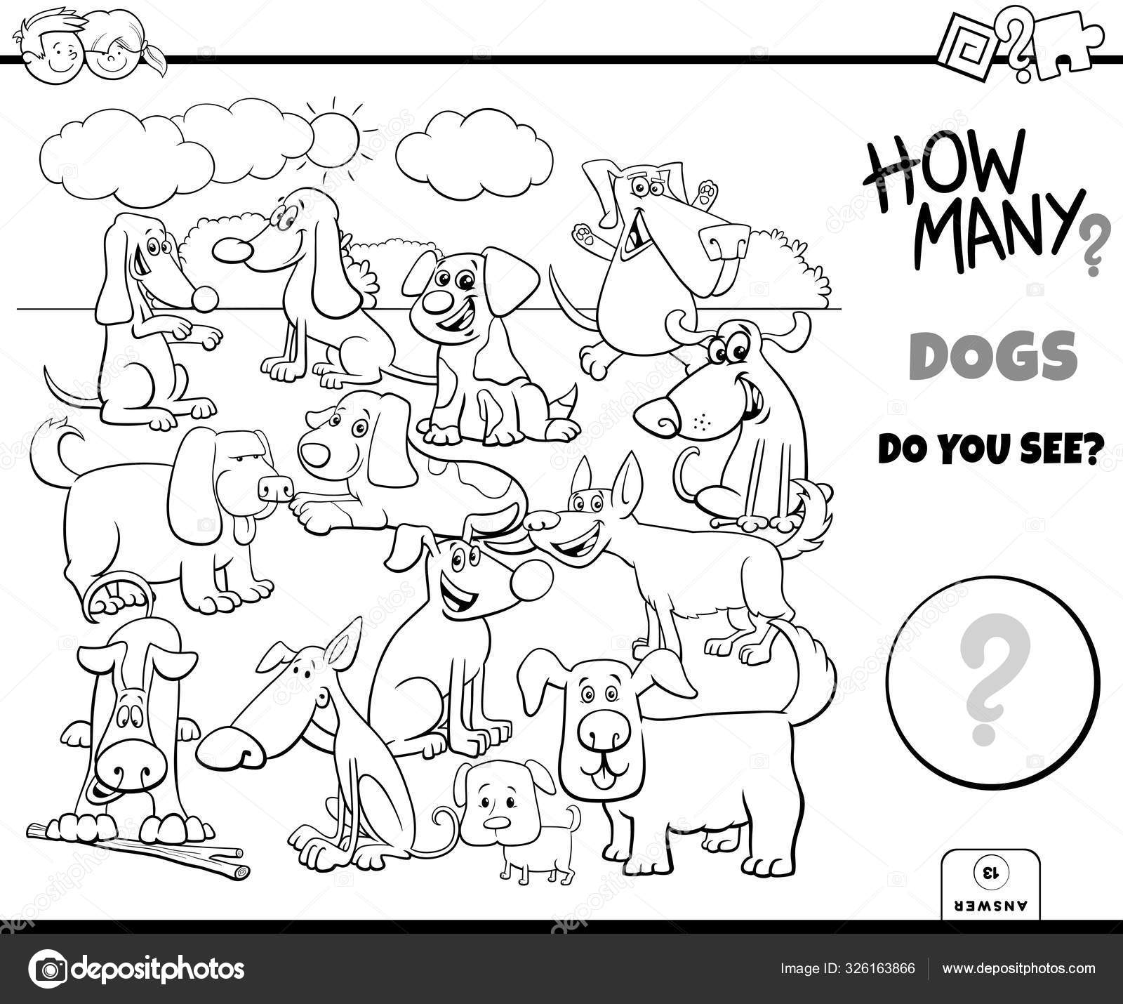 Counting dogs and puppies educational task color book Stock Vector ...