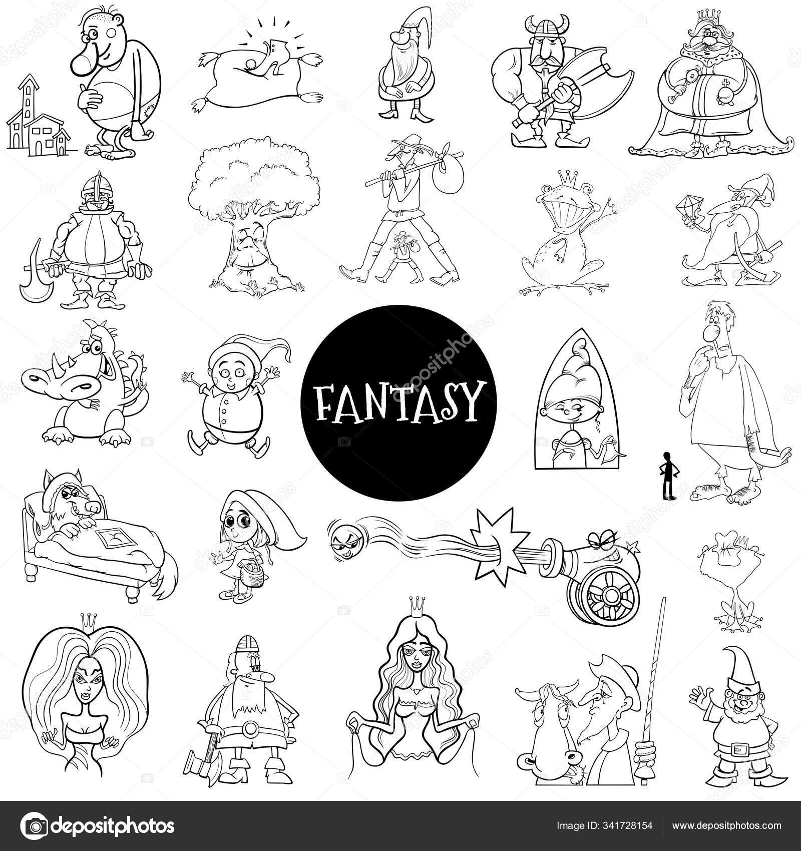 Cartoon fantasy characters large set color book page Stock Vector by ...
