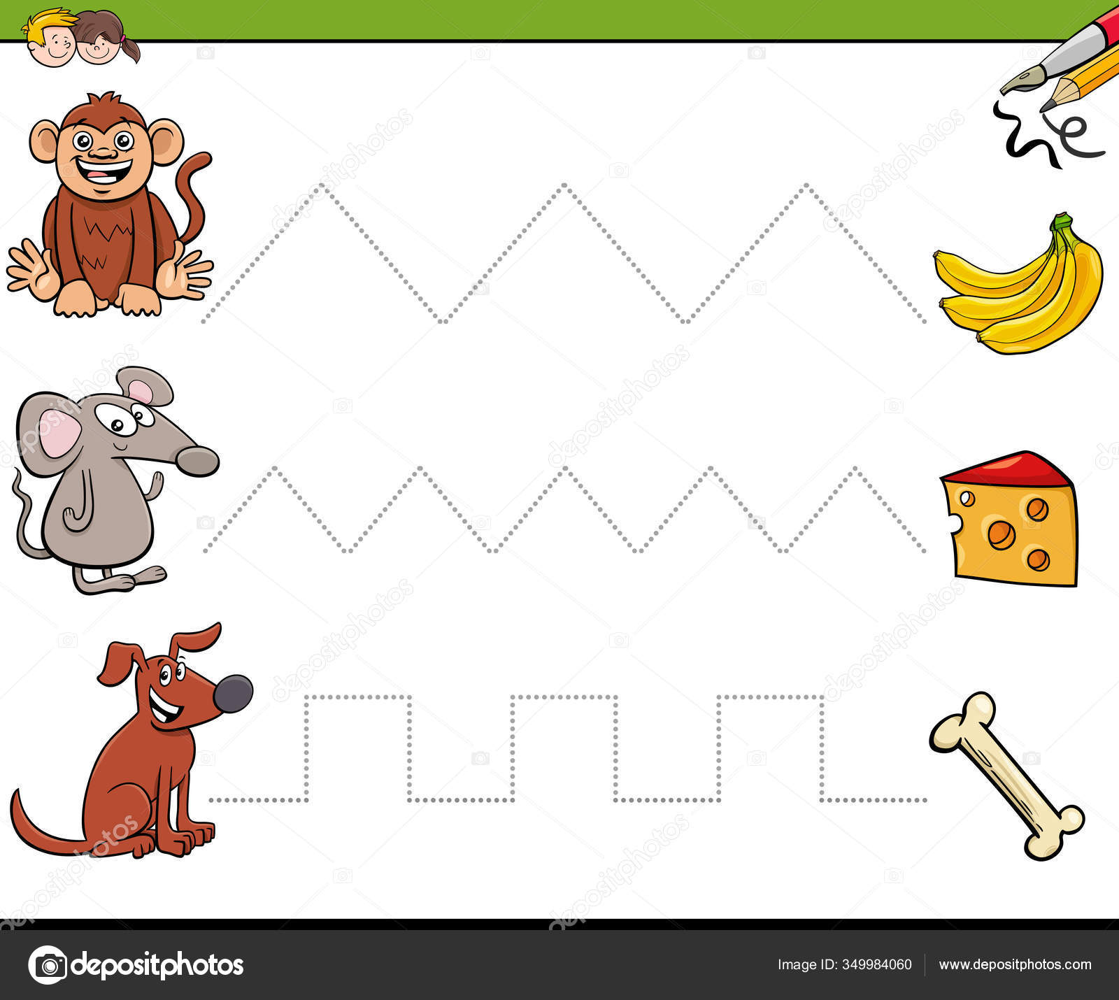 Cartoon Illustration Trace Lines Writing Skills Practice Preschool ...