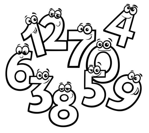 Ilustración Dibujos Animados Blanco Negro Números Educativos Uno Nueve Con vector, gráfico ...