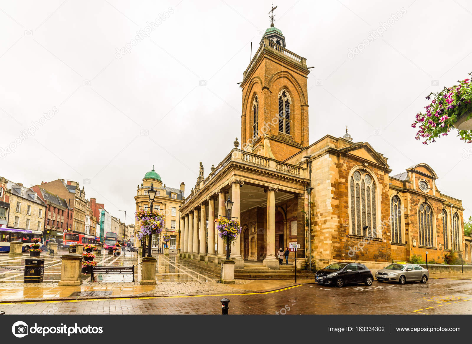 Northampton, UK - Aug 08, 2017: Cloudy rainy day view of All Saints ...