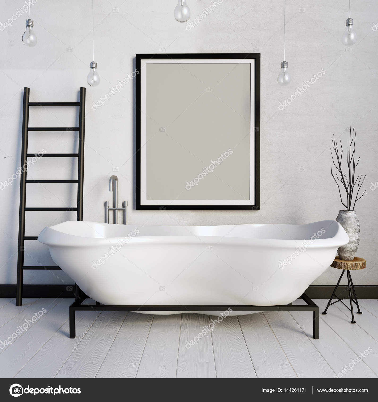 Interior of the bathroom. frame mock up. 3d illustration. Stock Photo ...