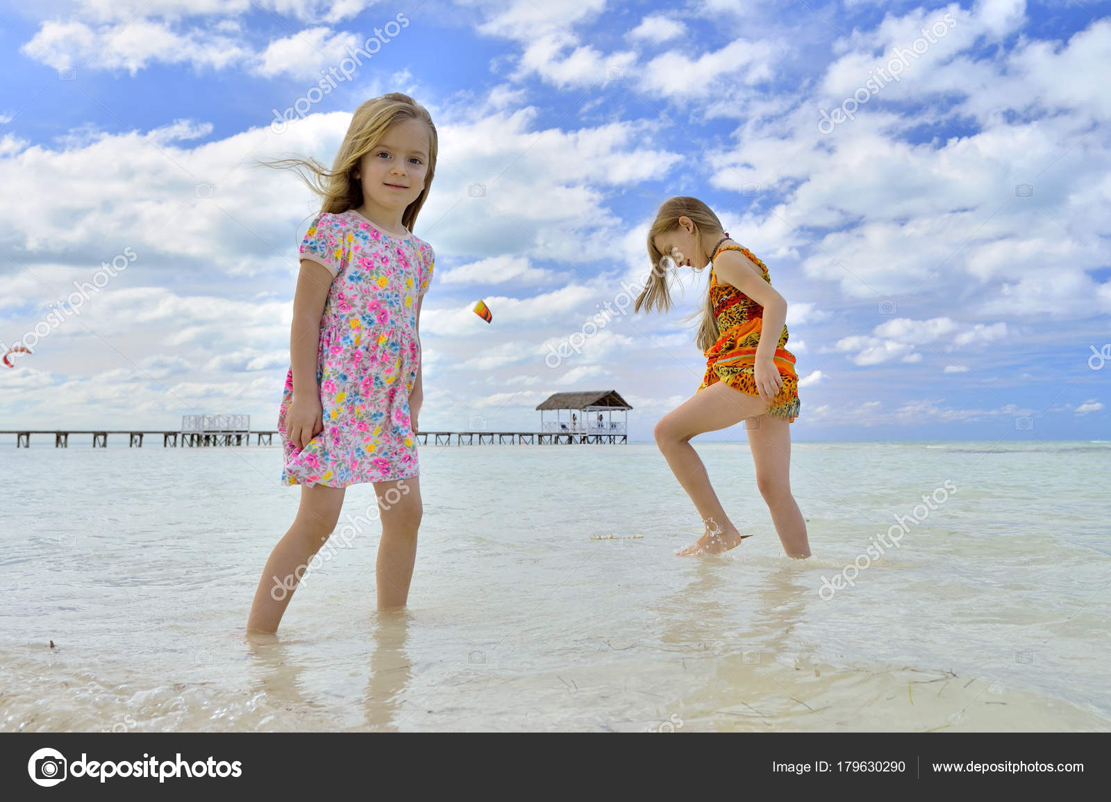 Cute Little Girls Sandy Beach Sunset Light Cuba Caya Coco Stock Photo ...