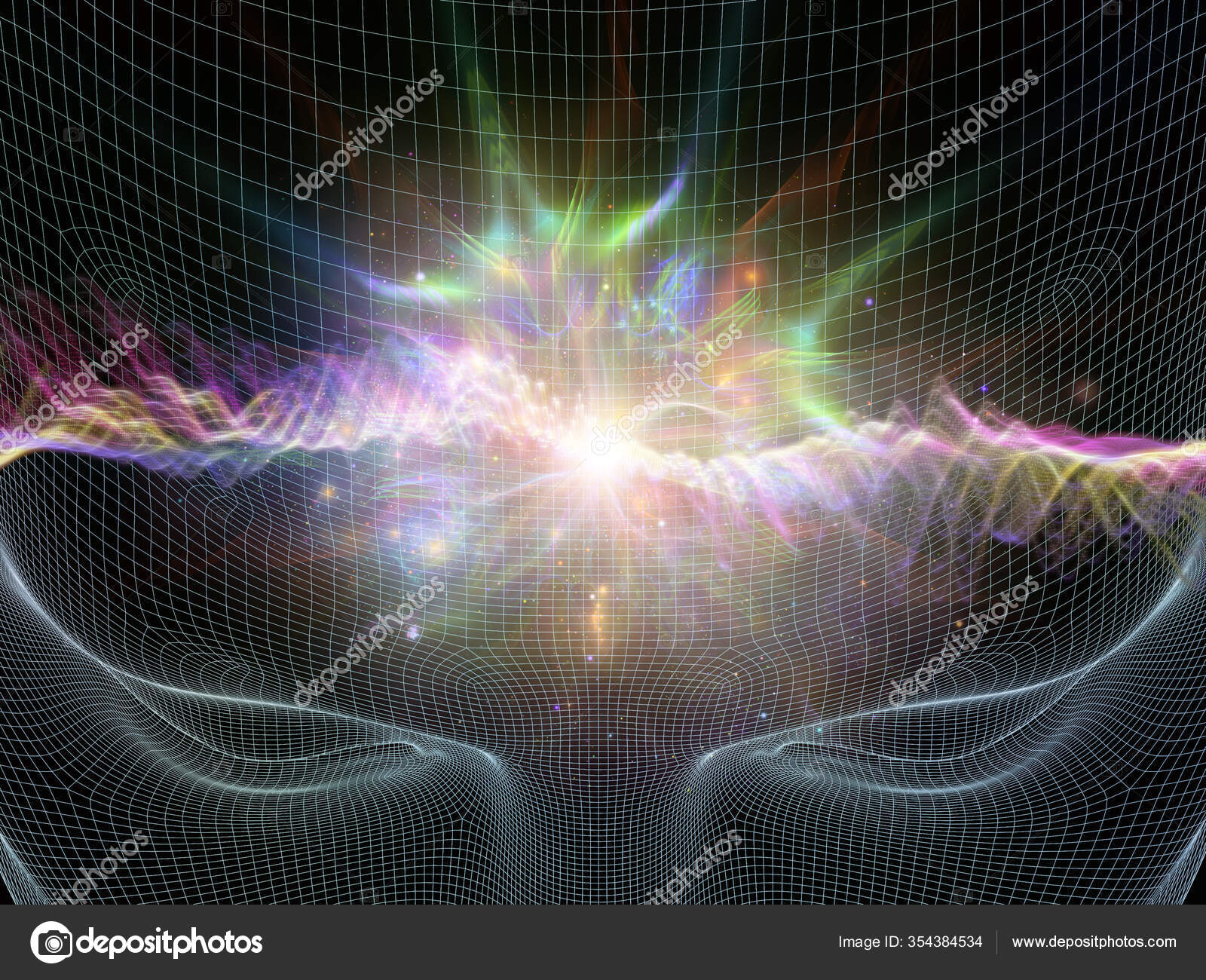 Mind Wave Series Wire Frame Human Face Abstract Light Waves Stock Photo ...