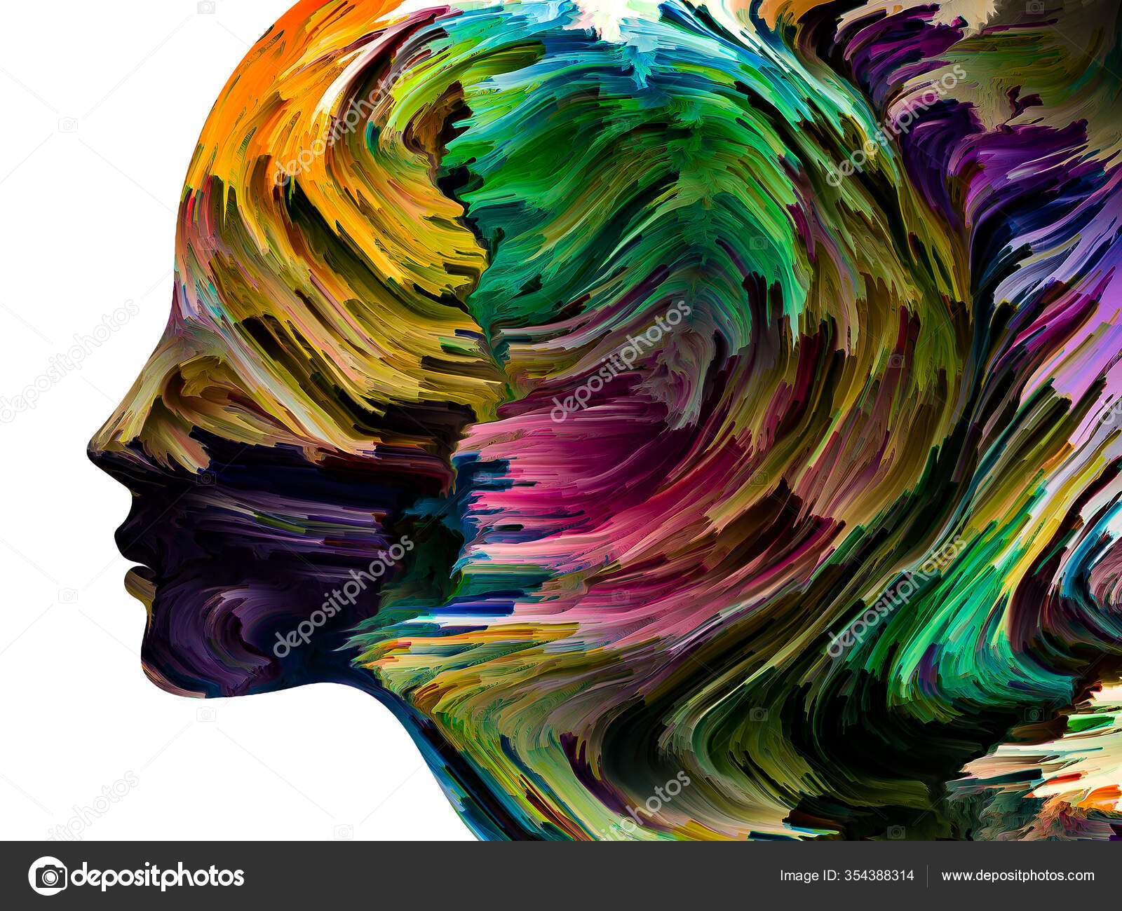 Disturbing Thoughts Series Textured Paint Motion Human Face Silhouette ...