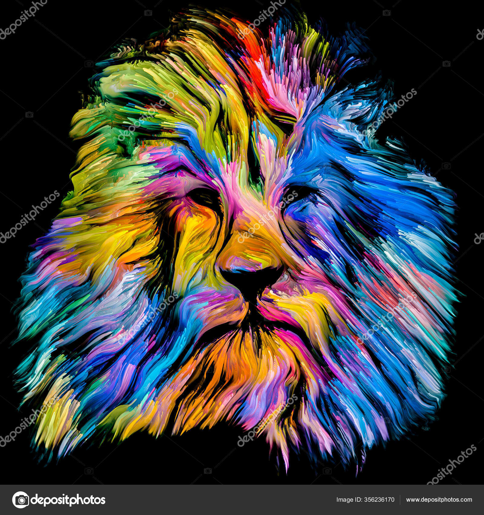 Animal Paint Series Lion Multicolor Portrait Vibrant Paint Subject ...