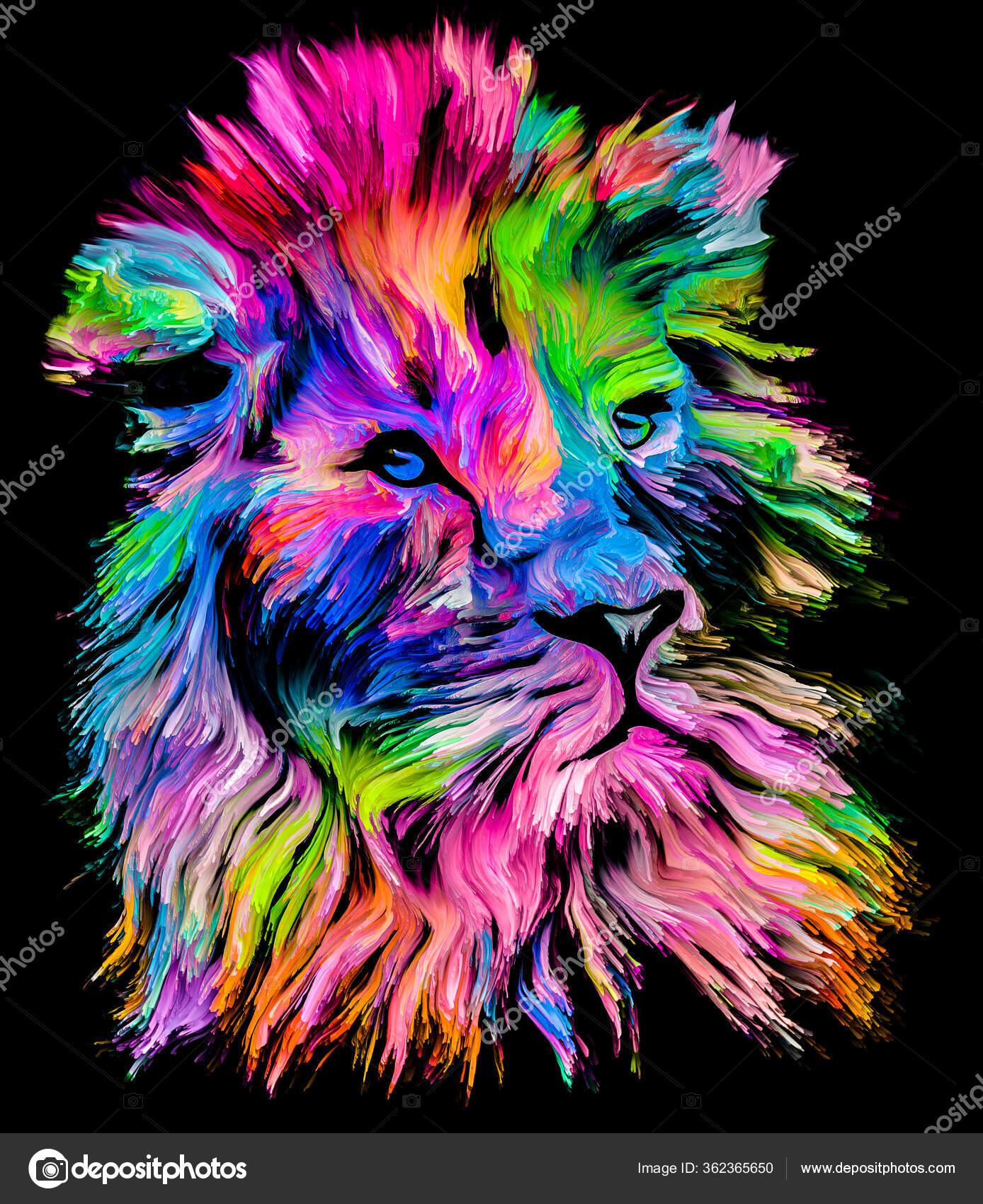 Animal Paint Series Lion Multicolor Portrait Vibrant Paint Subject ...