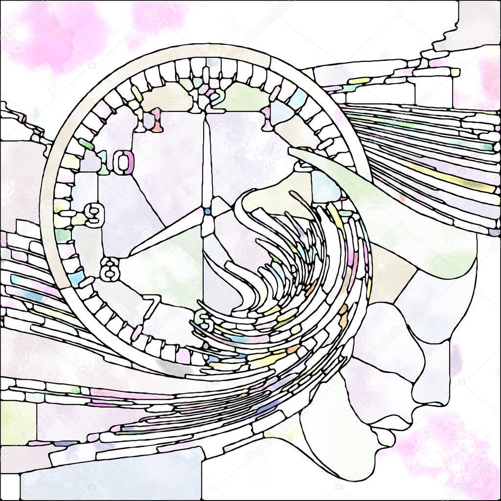 Reloj de cara y elementos abstractos ejecutados en estilo vidriera ...