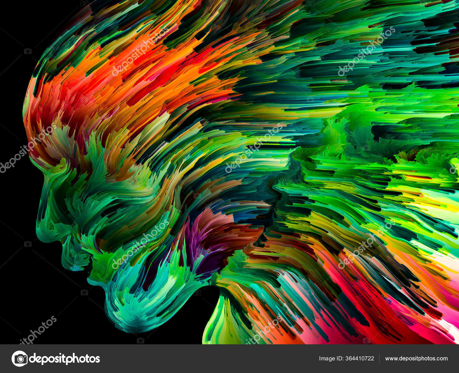 Human Profiles Isolated Plain Background Swirls Multicolor Paint ...