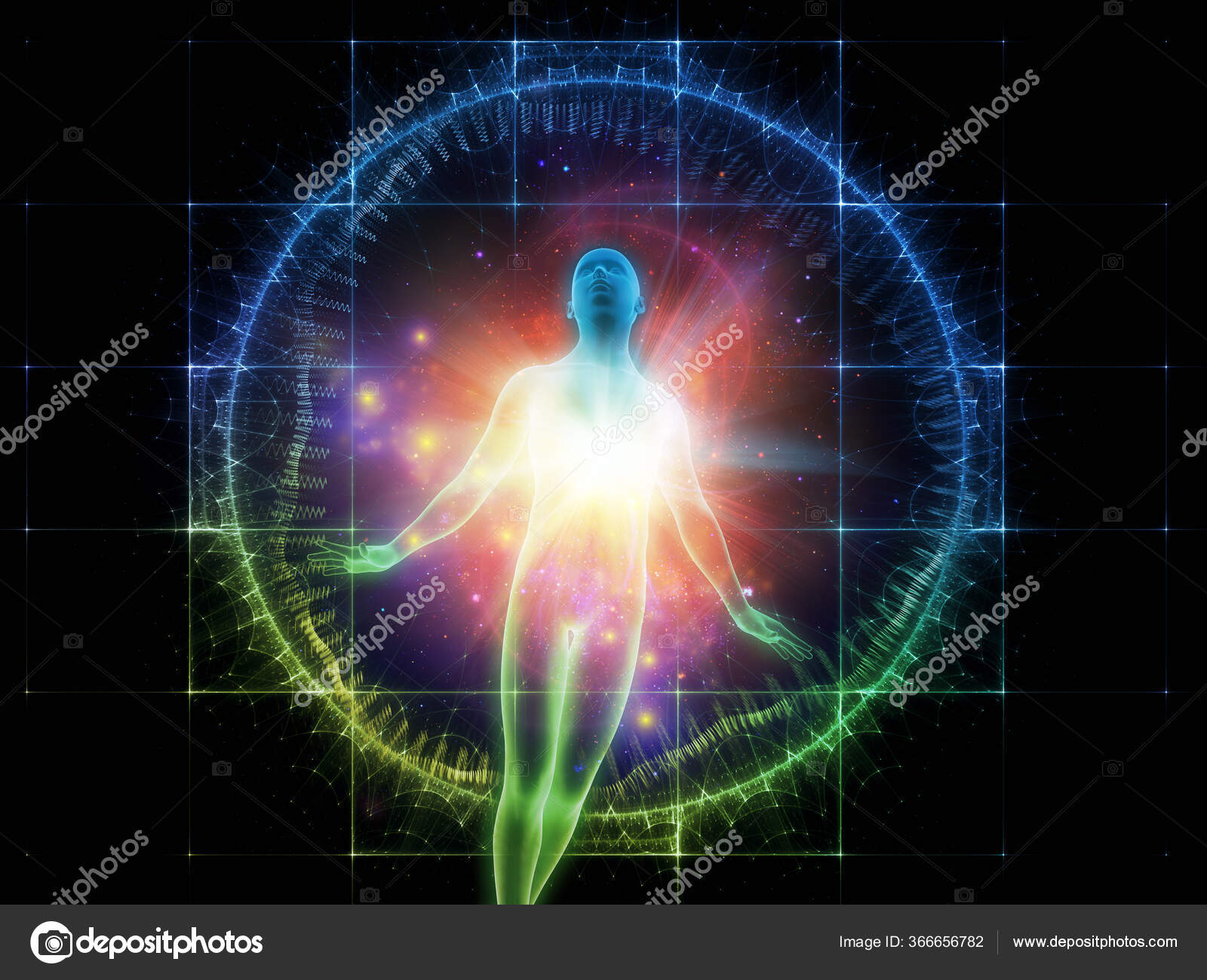 Light Series Rendering Human Figure Radiating Light Fractal Elements ...