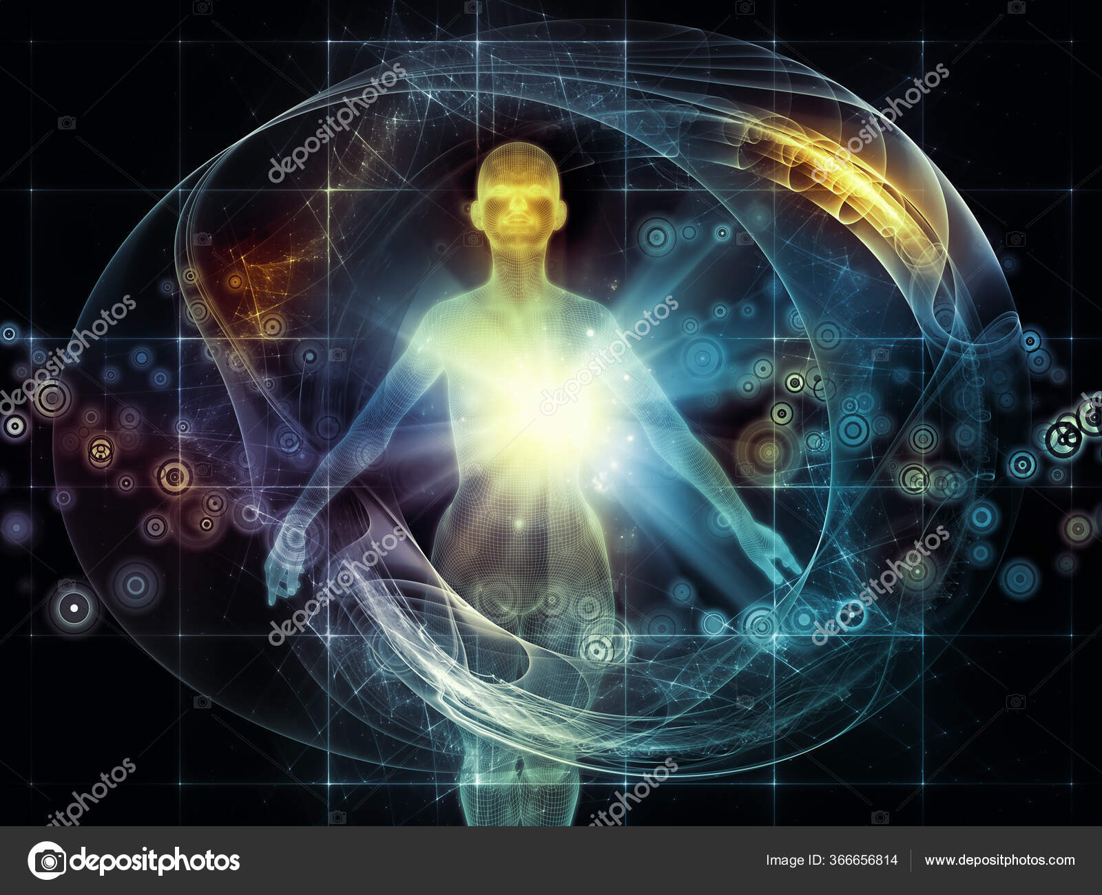 Light Series Rendering Human Figure Radiating Light Fractal Elements ...
