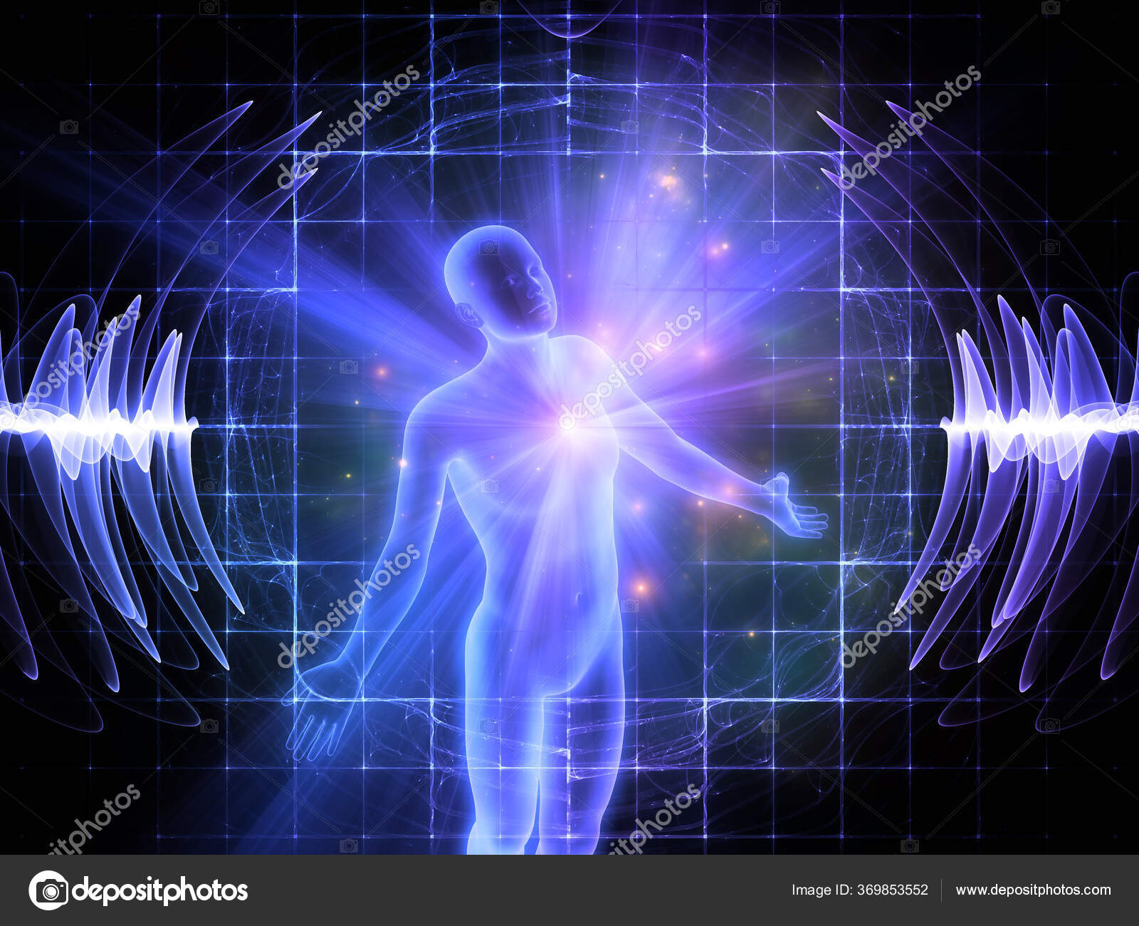 Light Series Rendering Human Figure Radiating Light Fractal Elements ...