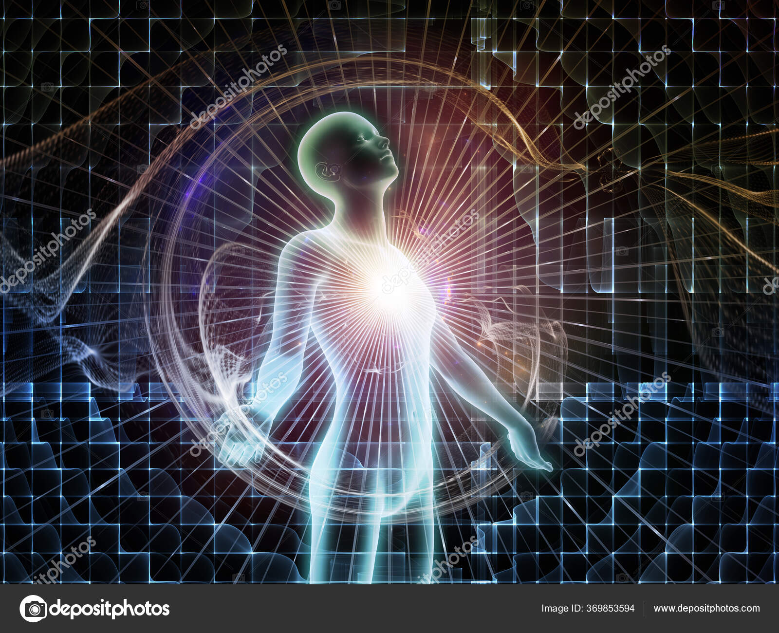 Light Series Rendering Human Figure Radiating Light Fractal Elements ...