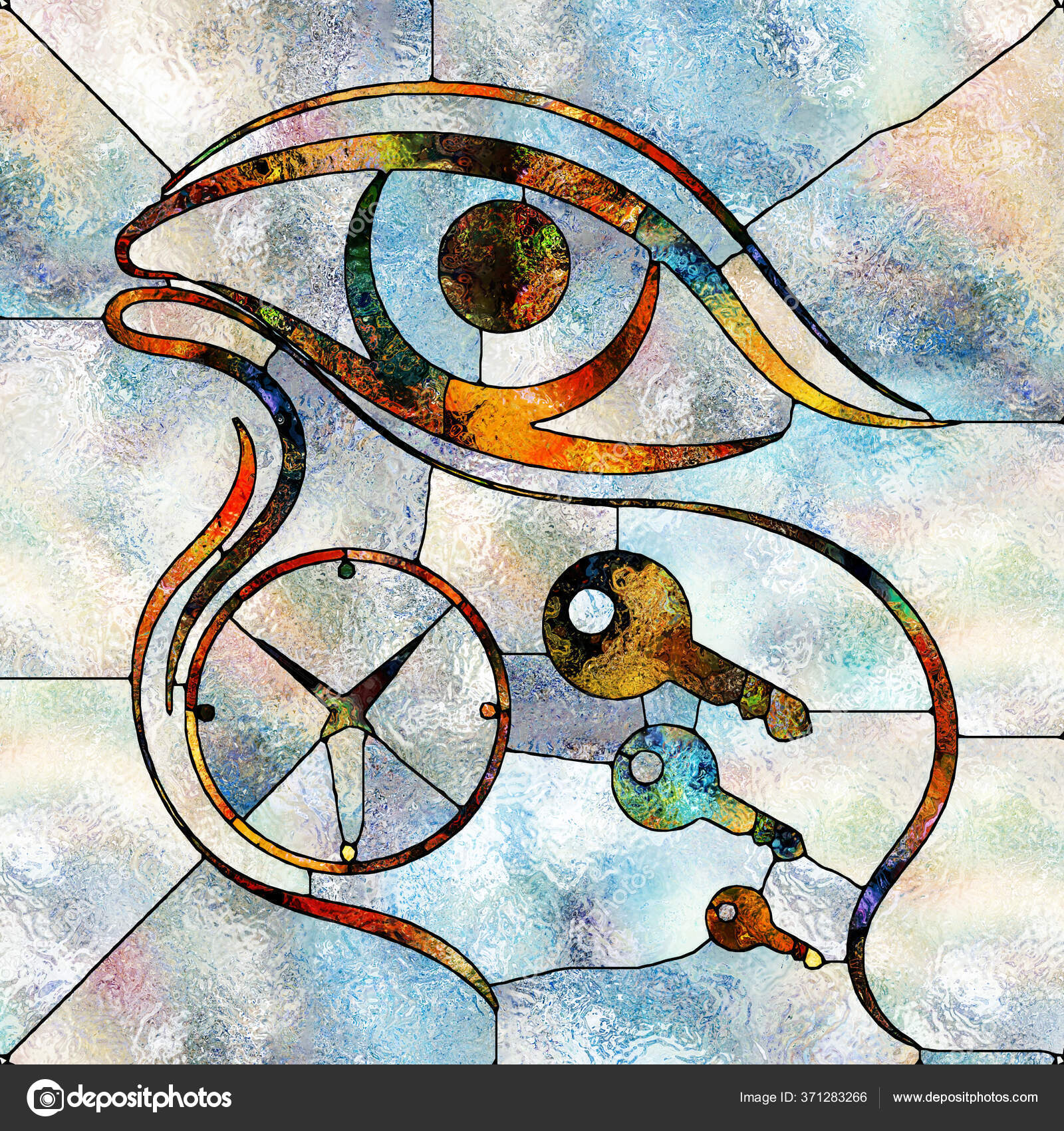 Eye Key Clock Symbols Executed Stained Glass Style Subject Mysticism ...