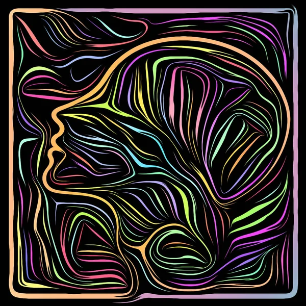 Inner Curves. Life Lines series. Backdrop of human profile and woodcut ...