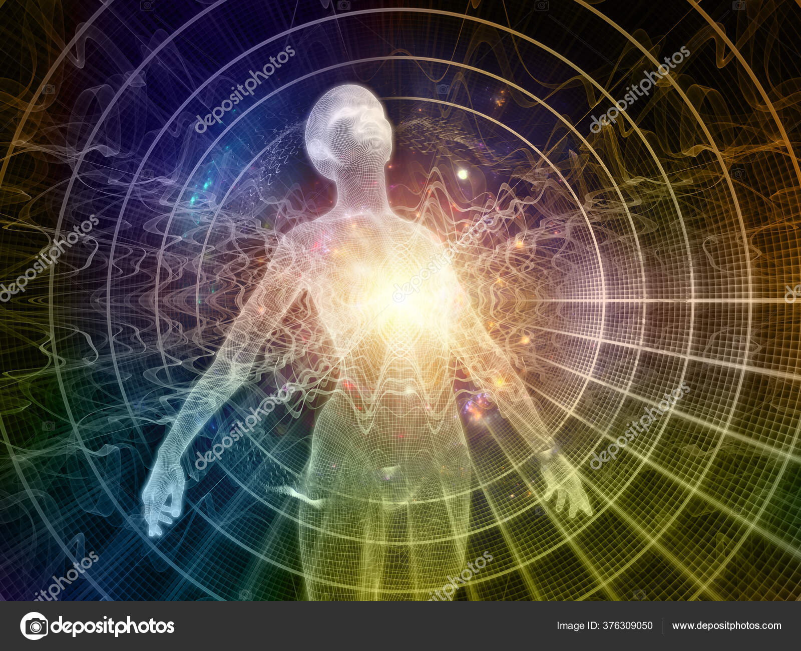 Light Series Rendering Human Figure Radiating Light Fractal Elements ...