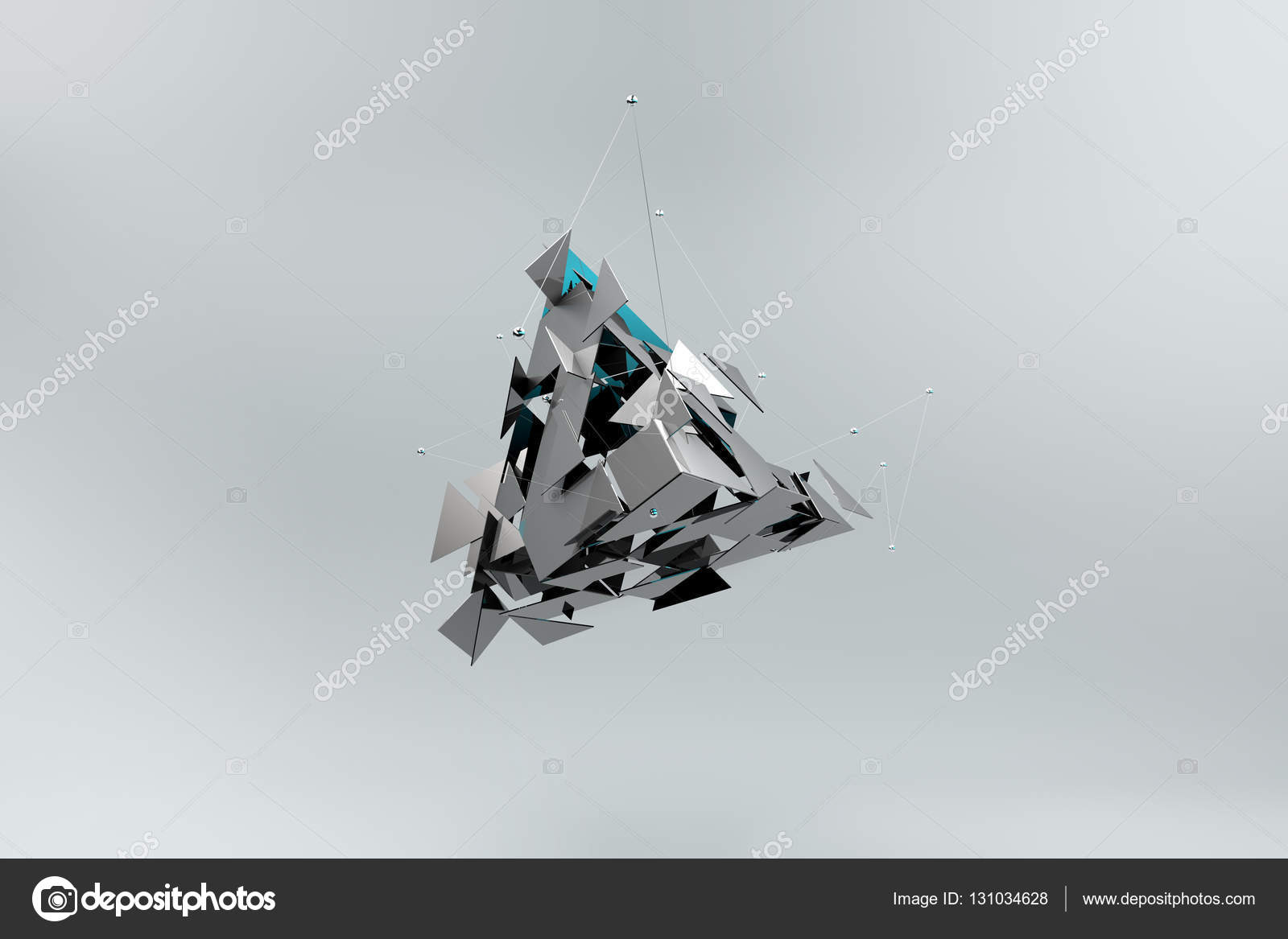 Abstract background. Broken triangle with dynamic lines in grey space ...