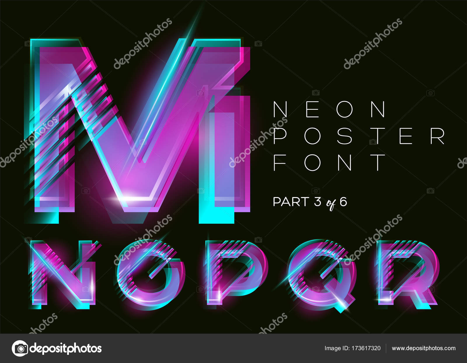 Vector Neon Typeset. Shining Pink Letters. Fluorescent Glitch Effect ...