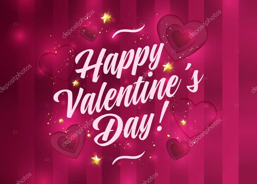 Feliz día de San Valentín Vector Card. Fondo rosa romántico con tiras ...