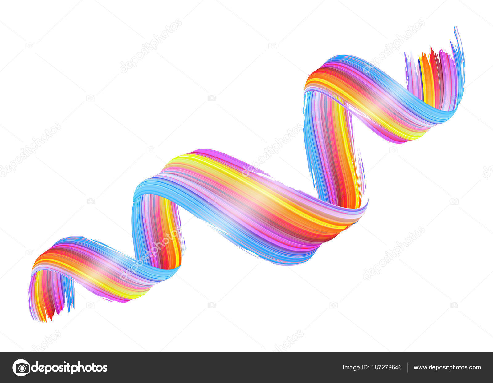Vector 3D Paint Curl. Abstract Spiral Brush Stroke. Flowing Ribbon ...