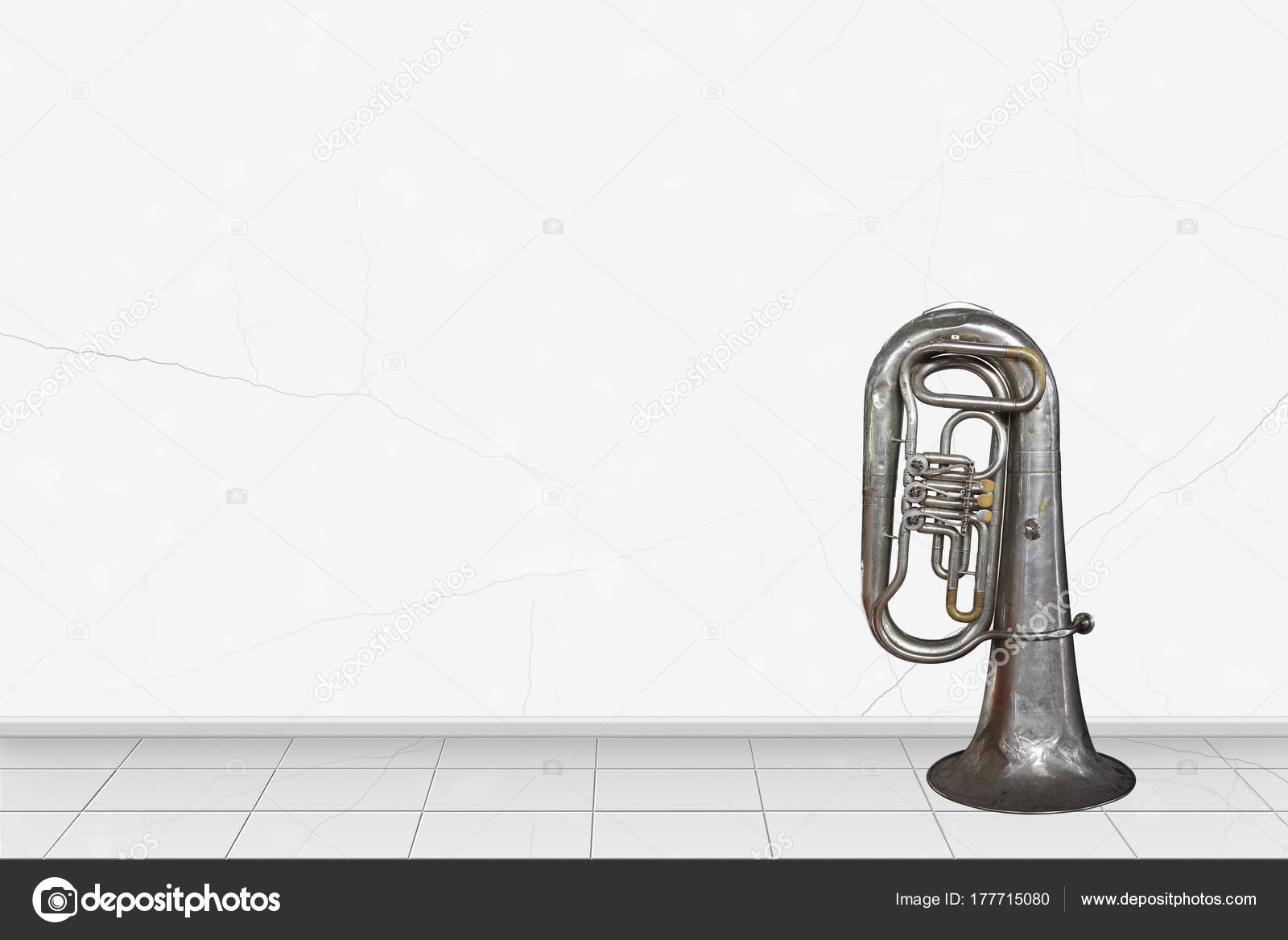 Home interior - Vintage tuba in front of white wall — Stock Photo ...