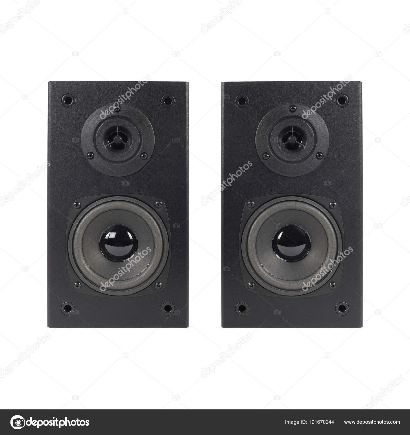 Music and sound - Two front view loudspeaker enclosure. Isolated ...