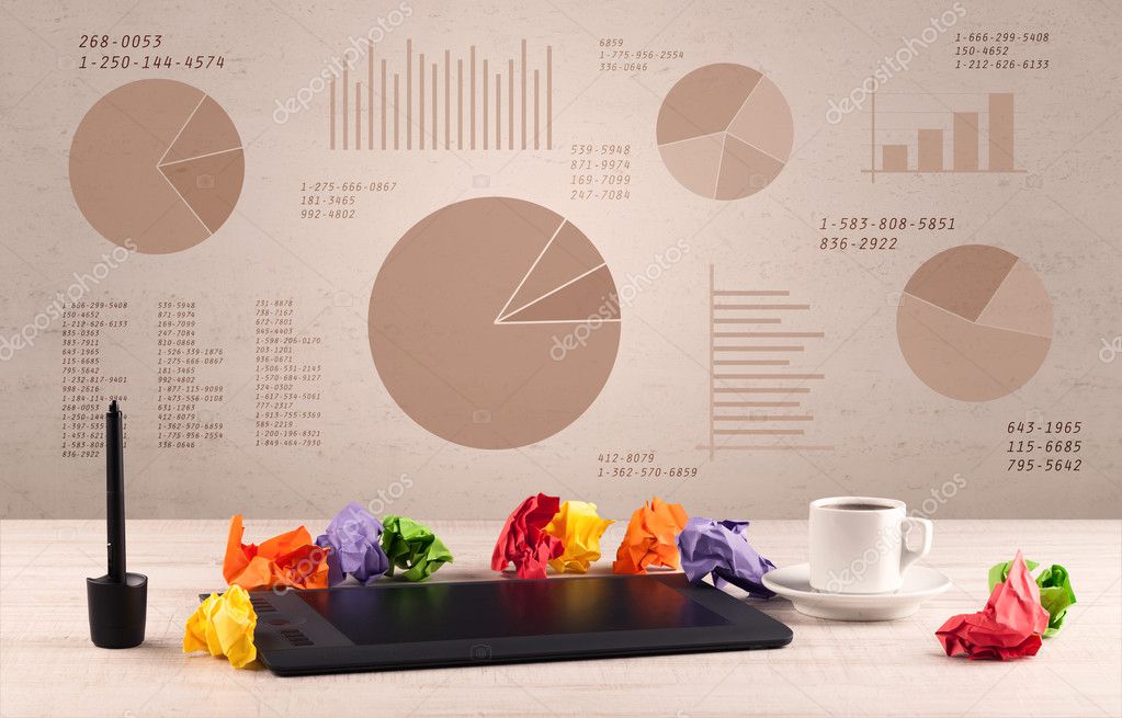Pie chart graph office desk Stock Photo by ©ra2studio 126653160
