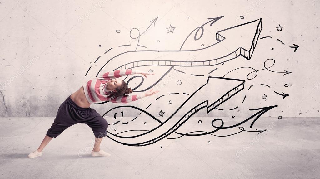 Street dancer with arrows and stars — Stock Photo © ra2studio #128293158