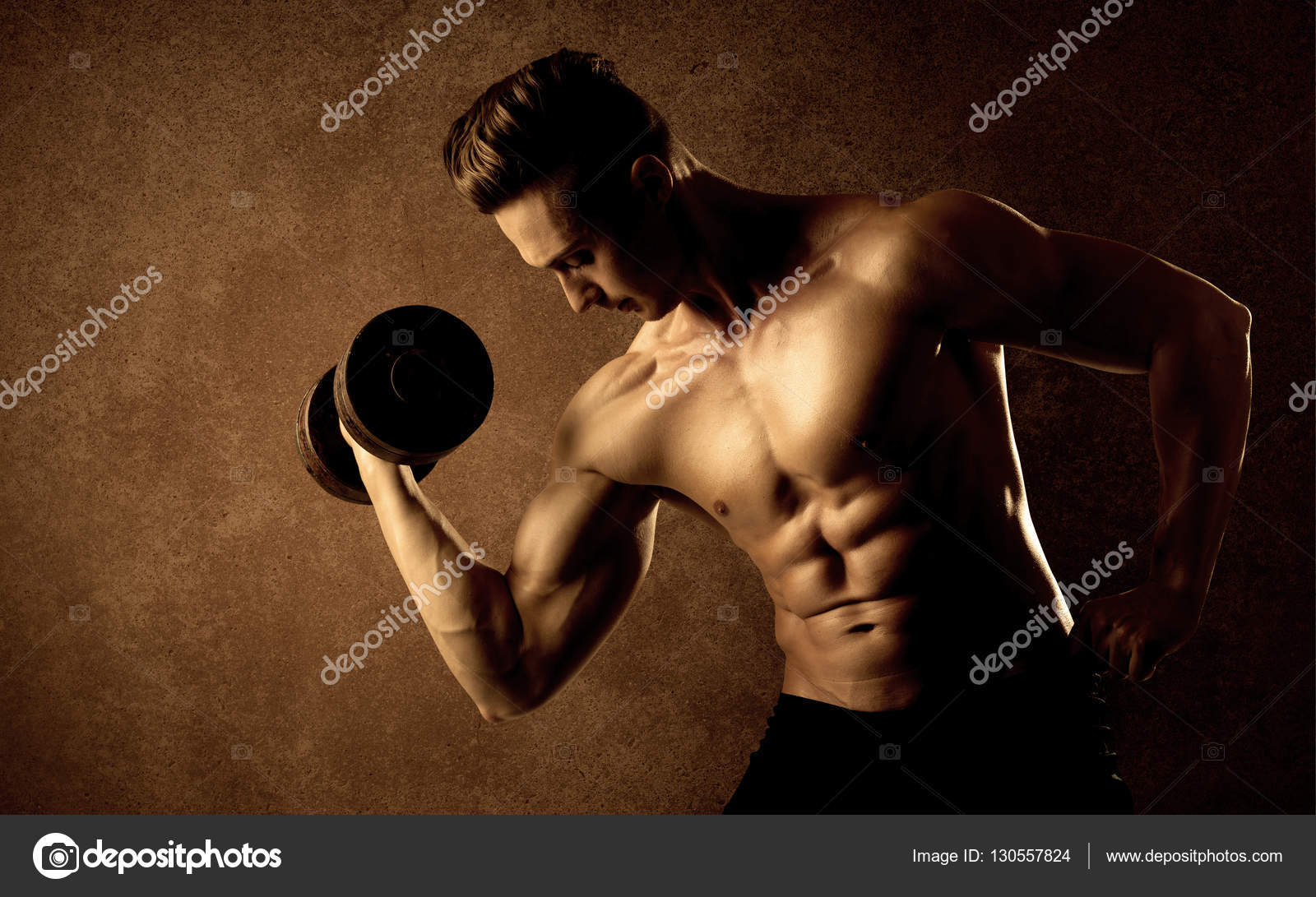 Muscular fit bodybuilder athlete lifting weight Stock Photo by ...