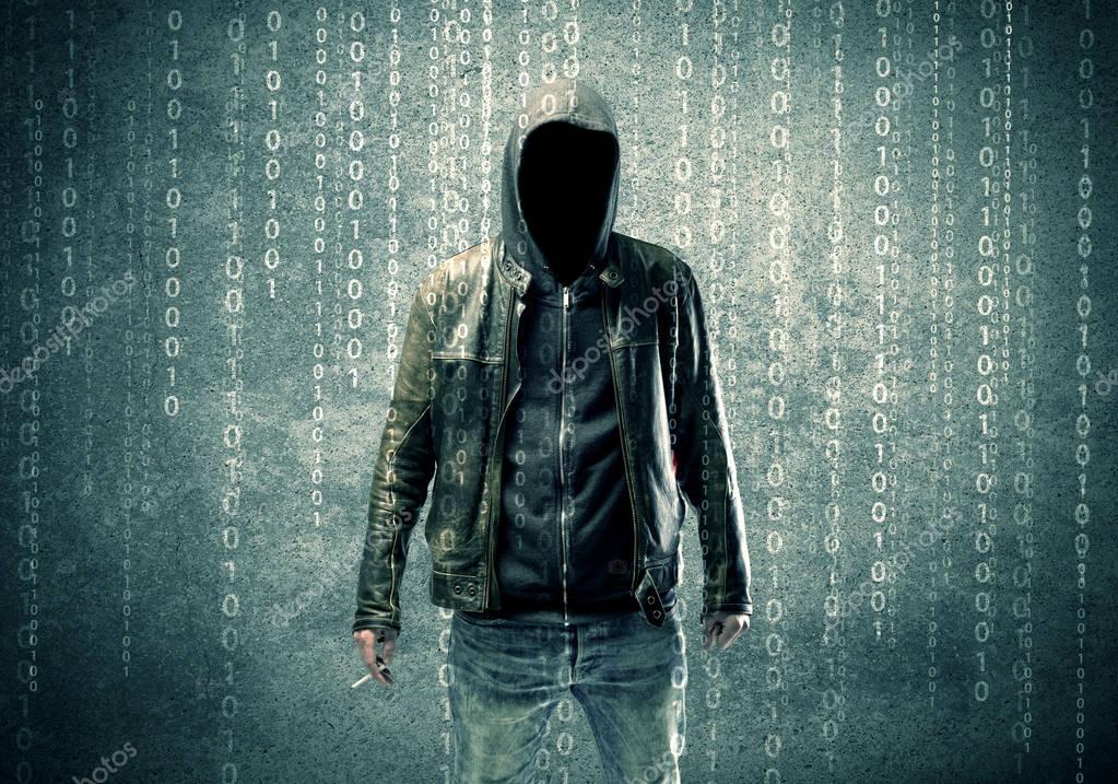 Angry mysterious hacker with numbers — Stock Photo © ra2studio #131597010