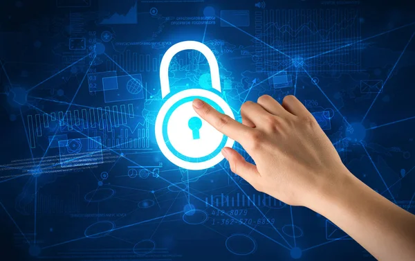 Hand touching lock - Stock Image - Everypixel