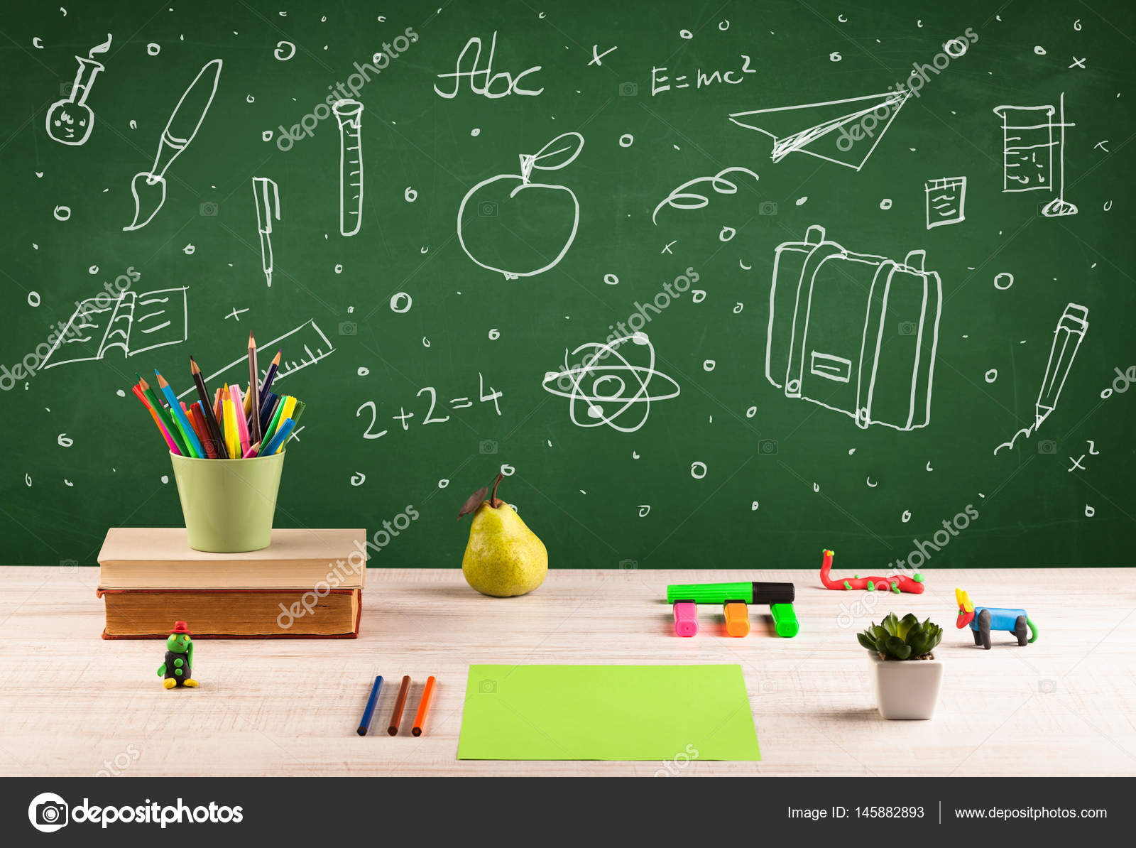 Back to school chalkboard and color pencils Stock Photo by ©ra2studio ...
