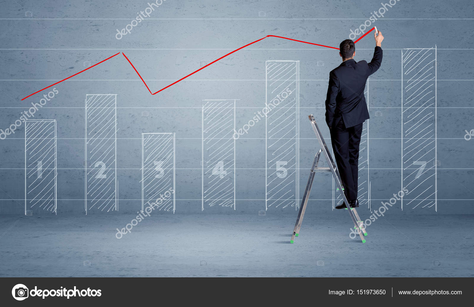 Man drawing chart from ladder Stock Photo by ©ra2studio 151973650