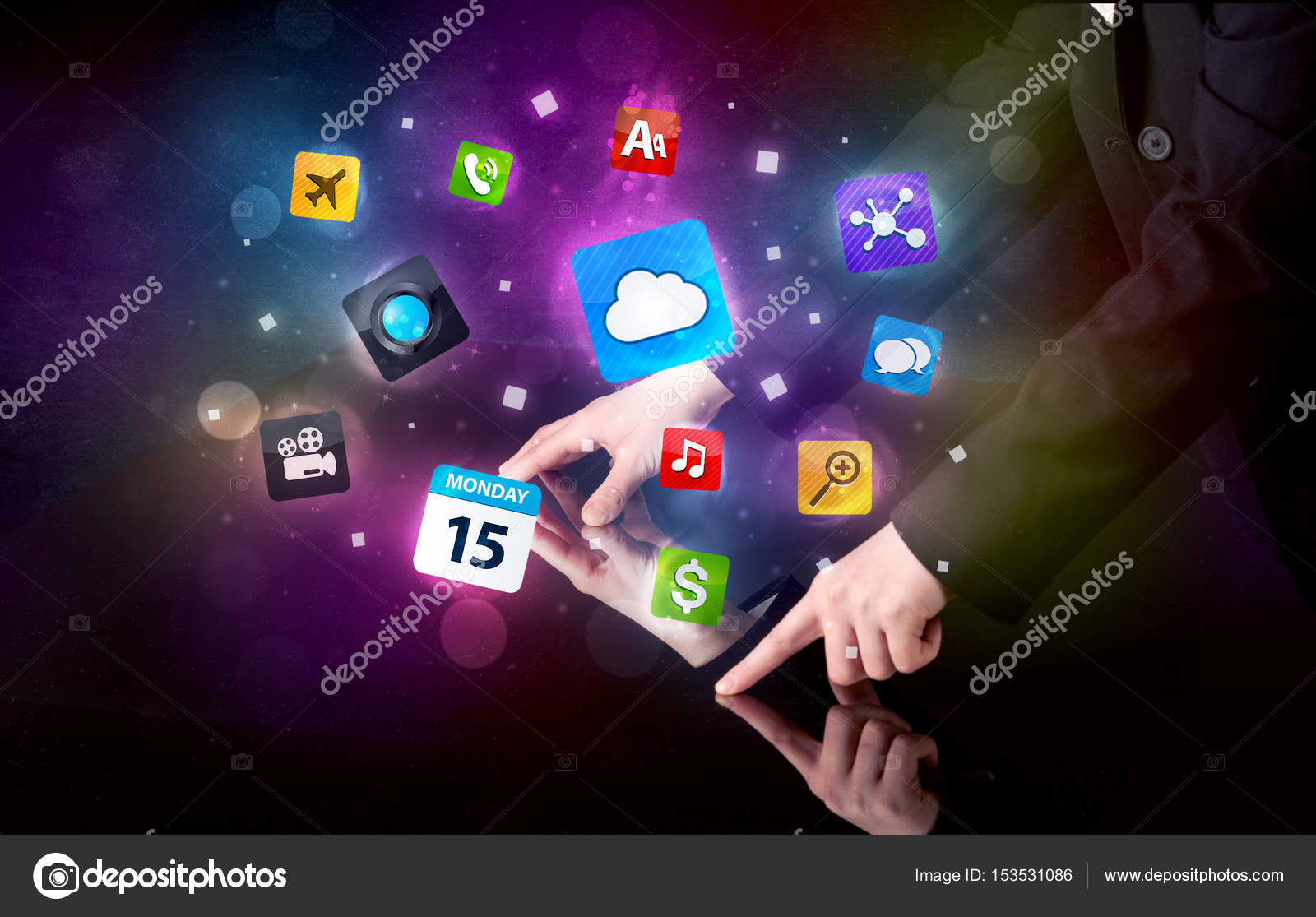 Hands touching interactive table Stock Photo by ©ra2studio 153531086