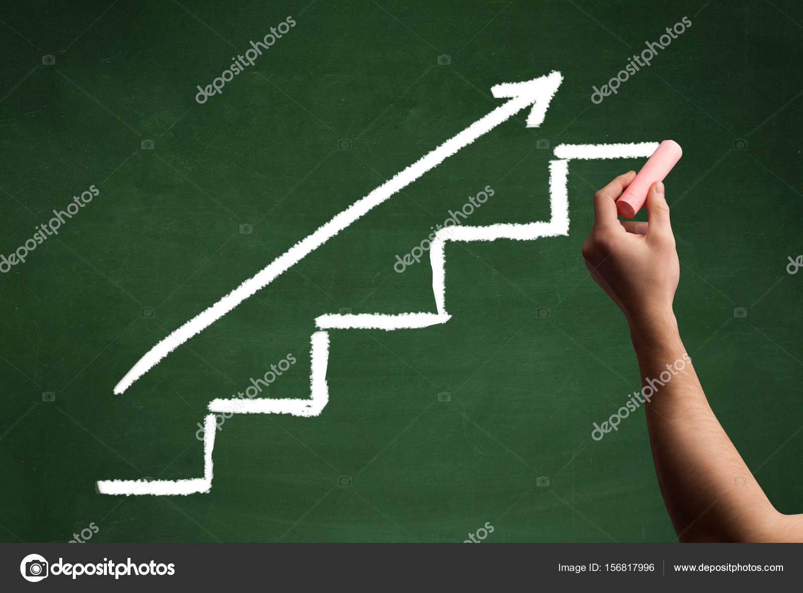 Hand drawing steps on blackboard Stock Photo by ©ra2studio 156817996