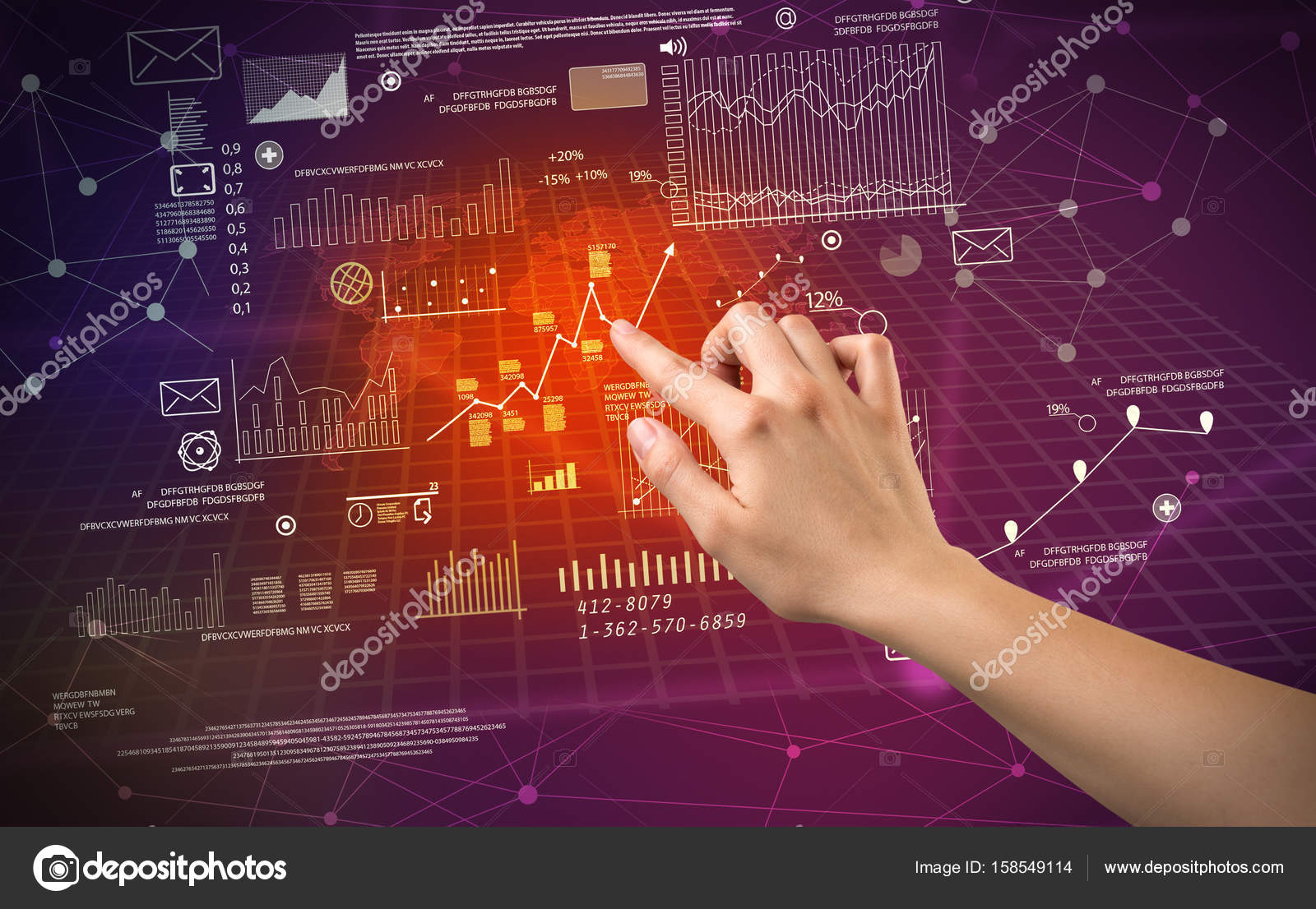 Hand touching charts — Stock Photo © ra2studio #158549114