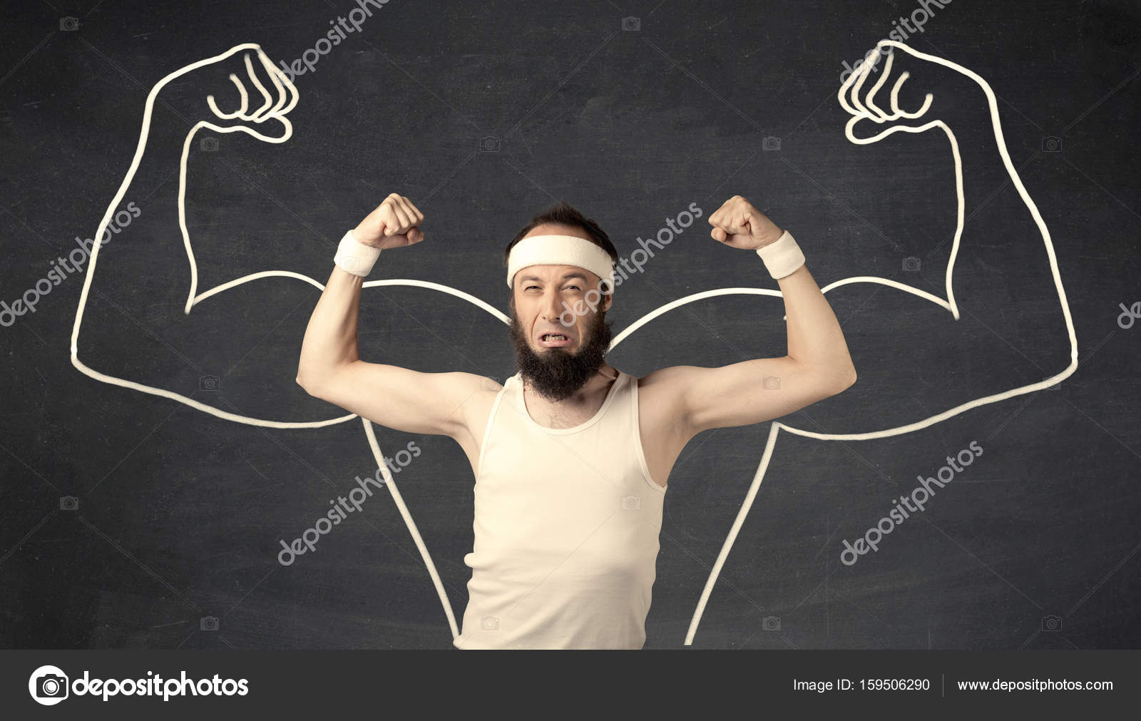 Young weak man with drawn muscles Stock Photo by ©ra2studio 159506290