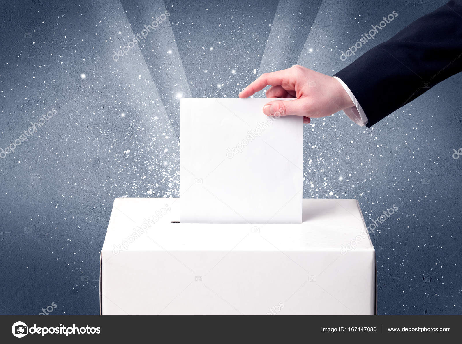 Ballot box with person casting vote Stock Photo by ©ra2studio 167447080