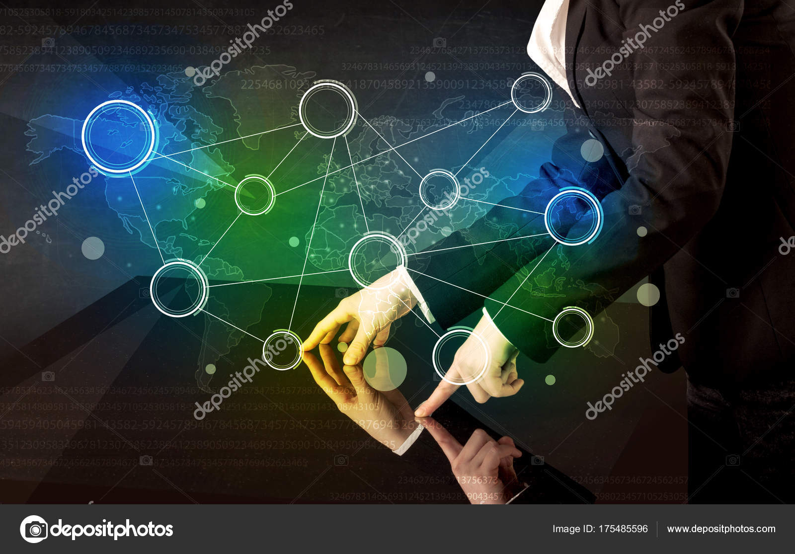 Hands touching interactive table Stock Photo by ©ra2studio 175485596