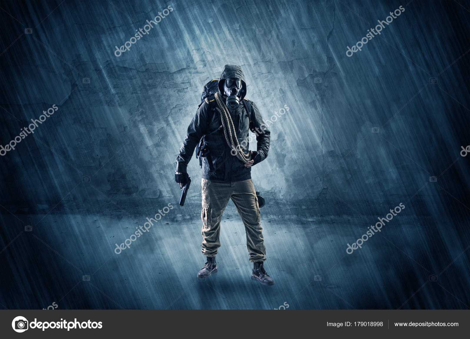 Peril man in front of a crumbly wall — Stock Photo © ra2studio #179018998