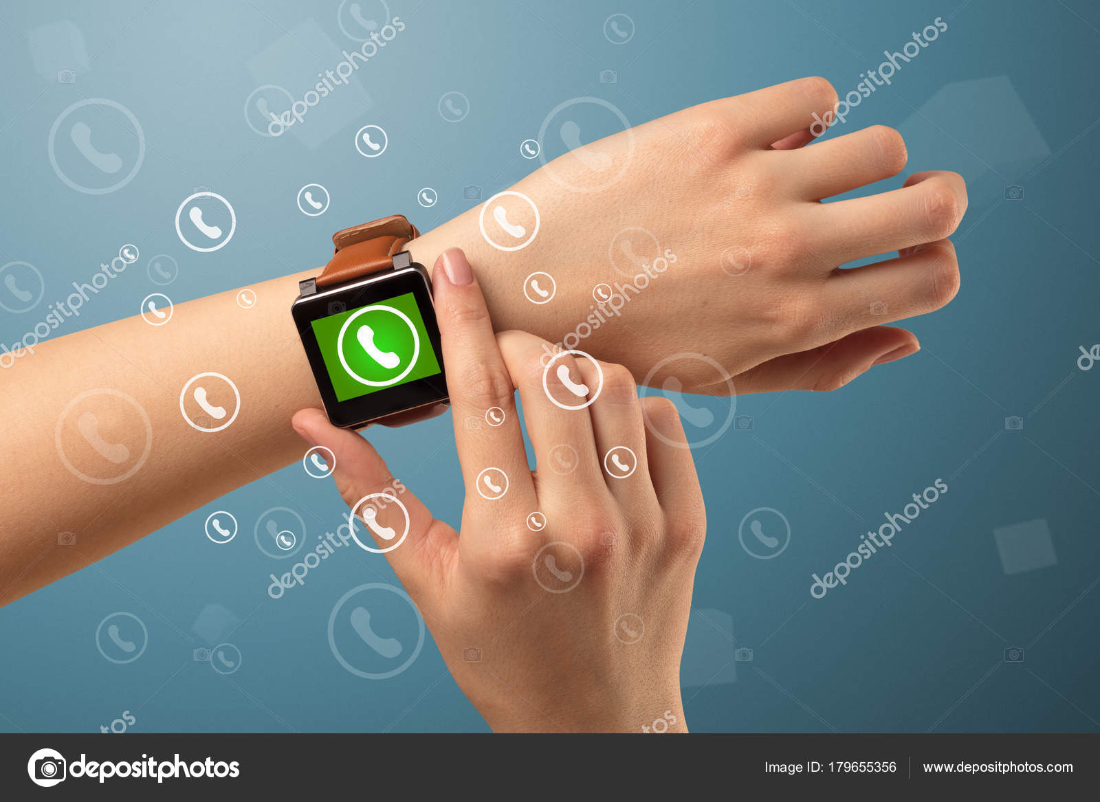 Hand with smartwatch and call icon around Stock Photo by ©ra2studio ...