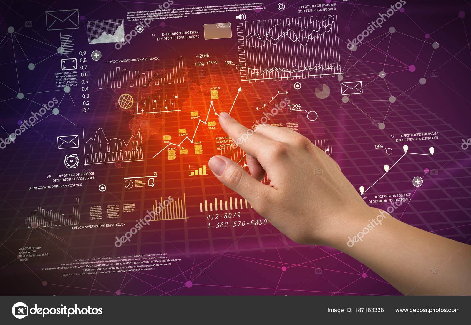 Hand touching charts — Stock Photo © ra2studio #187183338
