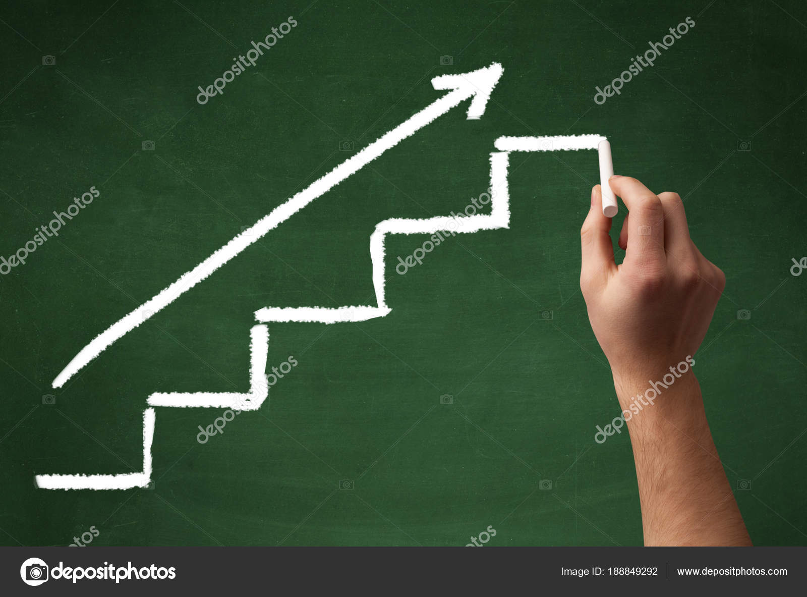 Hand drawing steps on blackboard Stock Photo by ©ra2studio 188849292