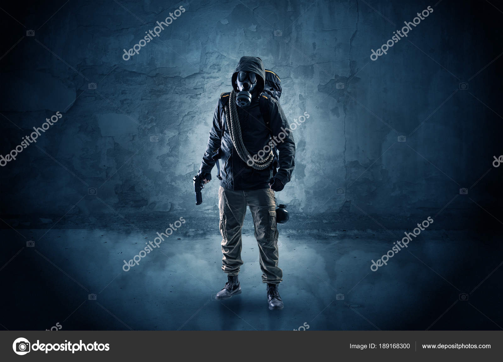 Peril man in front of a crumbly wall — Stock Photo © ra2studio #189168300