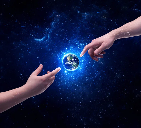 Hands in space touching planet earth - Stock Image - Everypixel